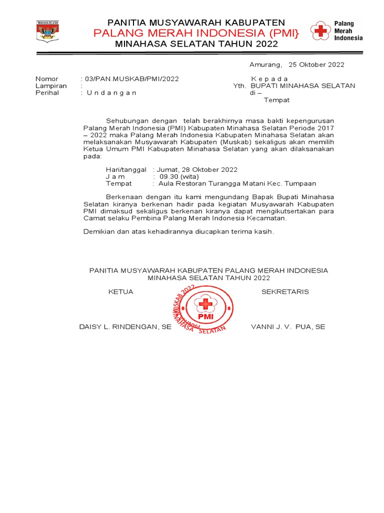 Undangan Muskab PMI Minahasa Selatan 2022 | PDF