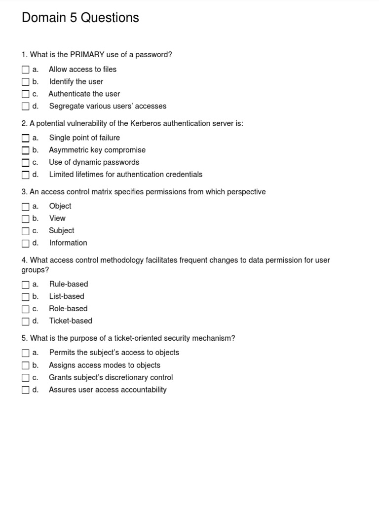 Domain 5 Questions | PDF | Access Control | Password