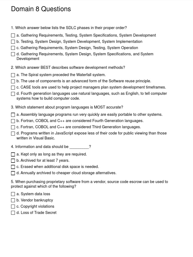 Domain 8 Questions | PDF | Computers