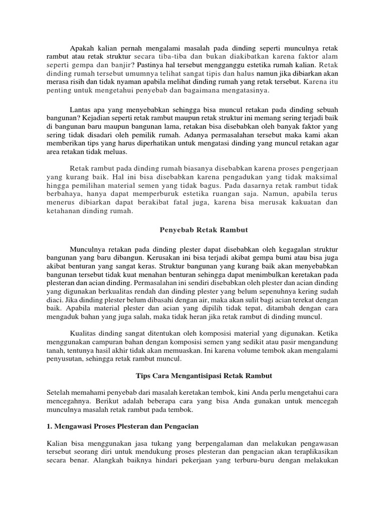 Dinding Retak Rambut by AXEL Bata Ringan | PDF