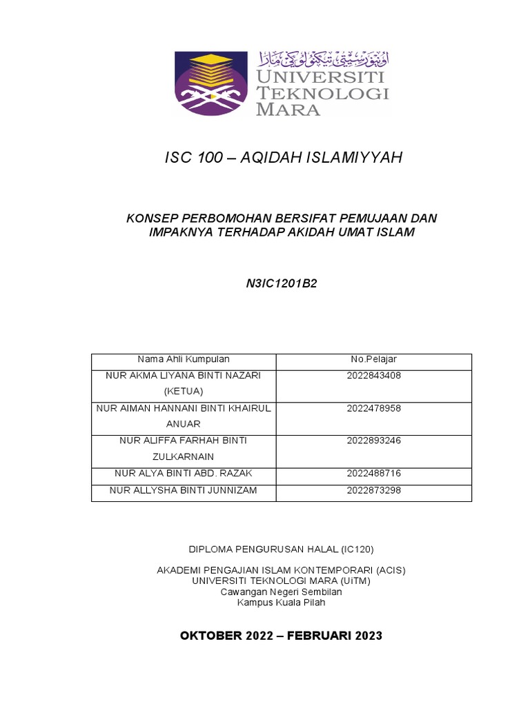 Isc 100 - Aqidah Islamiyyah: Konsep Perbomohan Bersifat Pemujaan Dan ...