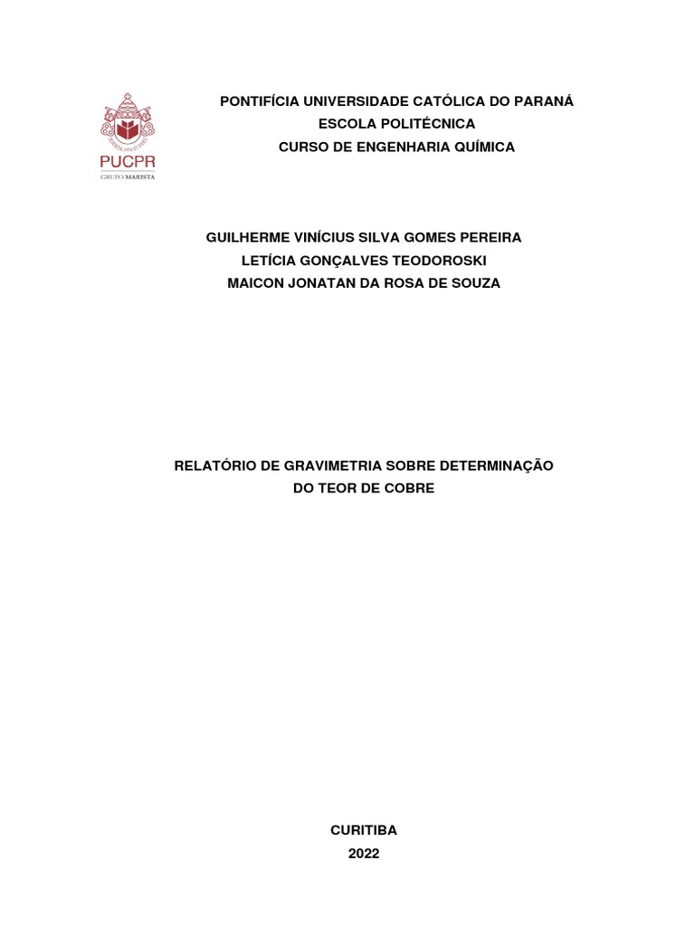 Relatório Cobre QAQQ | PDF | Química | Precipitação (Química)