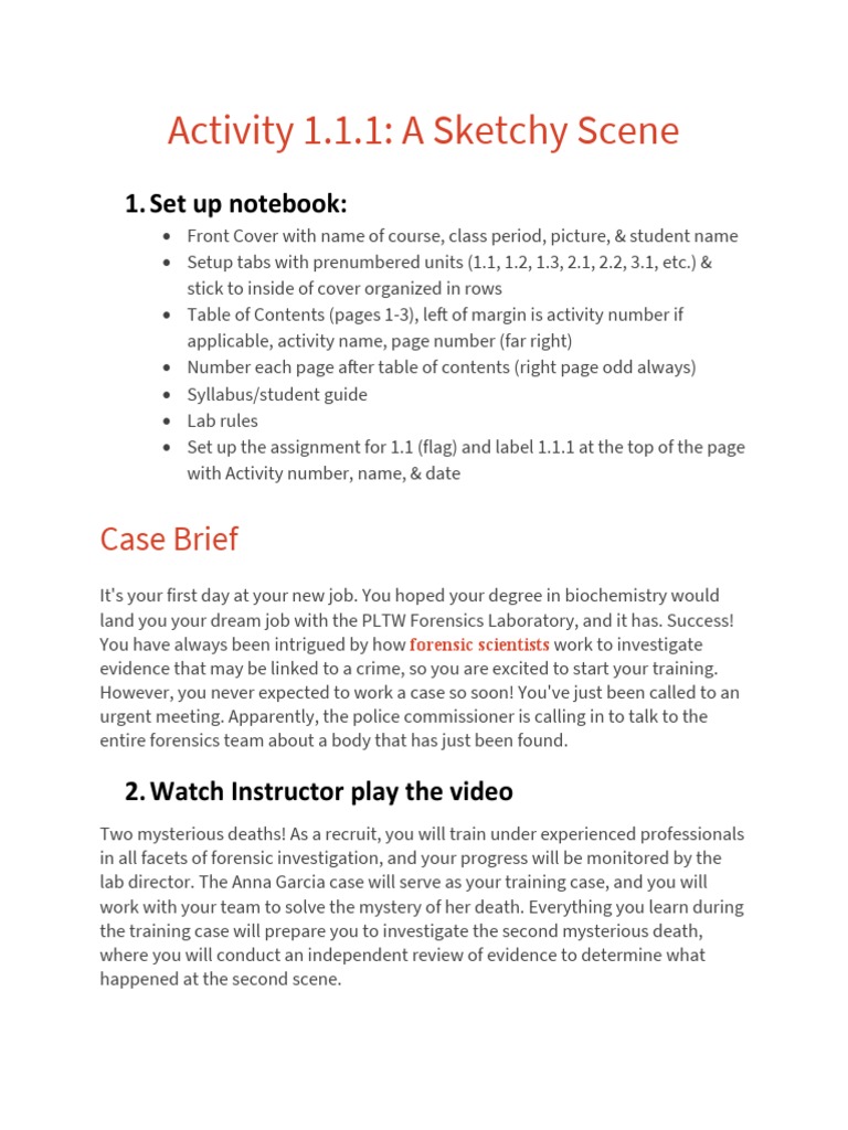 Activity 1.1.1: A Sketchy Scene: Case Brief | PDF | Crime Scene ...