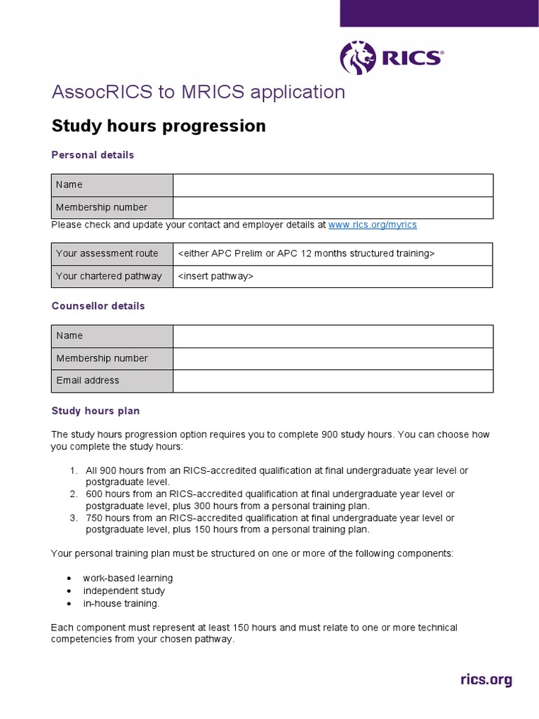 Assocrics To Mrics Study Hours Progression Application Form | PDF ...