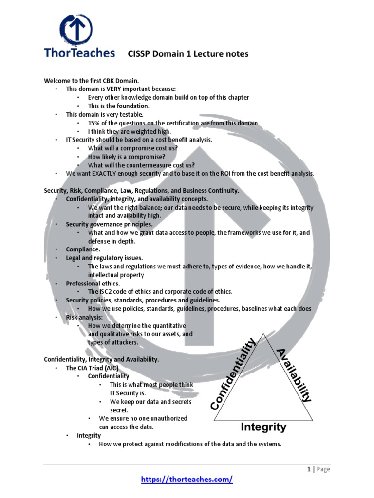 Thor Teaches Study Guide CISSP Domain 1 Sample 10 Pages | PDF ...