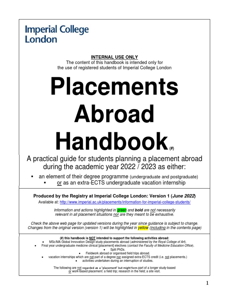 2022 23 Placements Abroad Handbook | PDF | Academic Degree ...