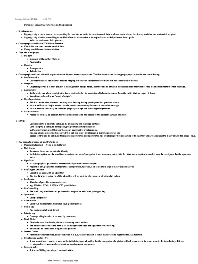 CISSP-Domain 3-Cryptography Ver 2021 | PDF | Cryptography | Public Key Cryptography