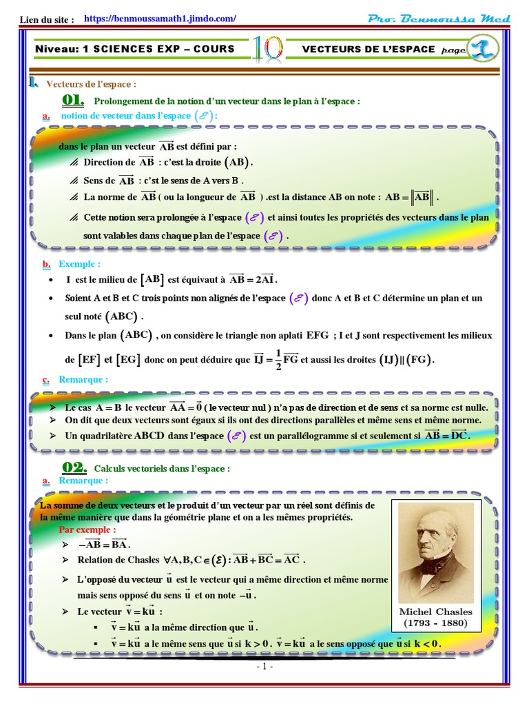 Vecteurs de l'Espace: Concepts et Calculs | PDF | Droite (mathématiques ...