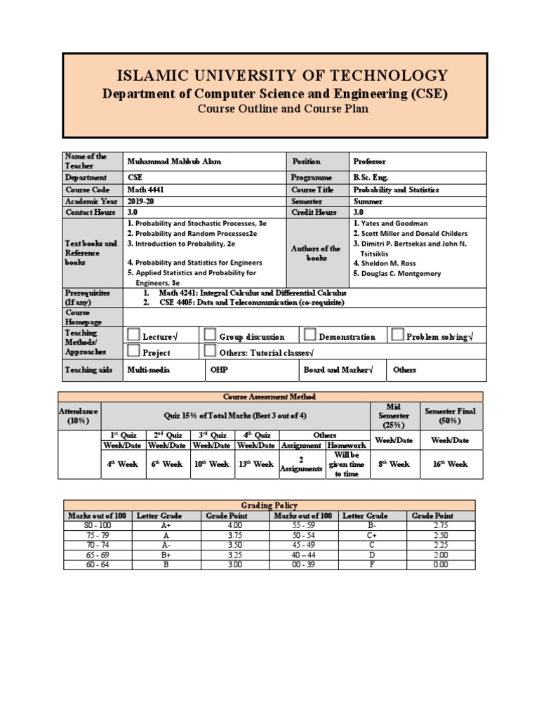 Math 4441 - Course Outline | PDF | Probability Distribution | Variance
