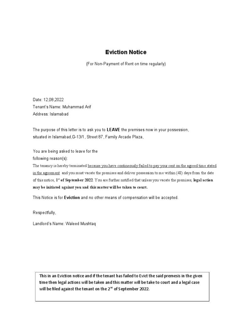 Rental Eviction Letter Template Word Format | PDF