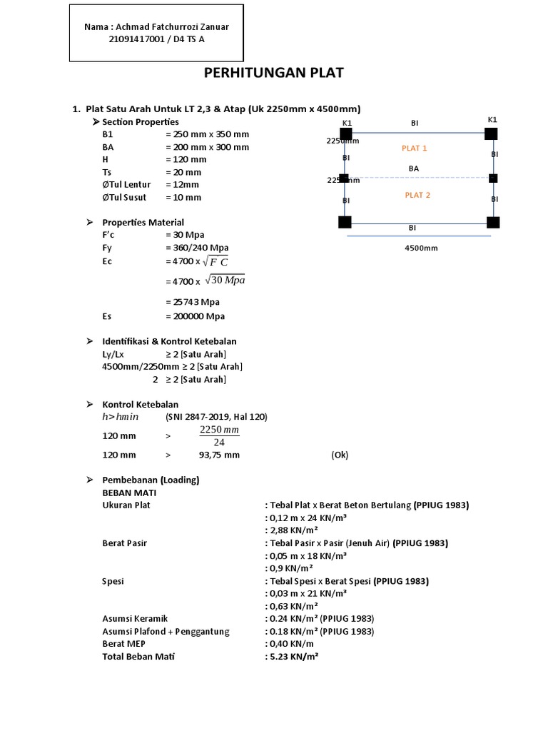 Calculation of One-Way Plate Reinforcement for Floors 2, 3 and Roof of ...