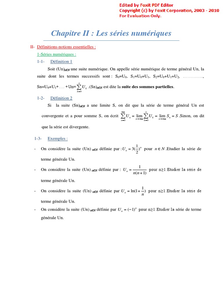 Introduction aux séries numériques | PDF | Série (mathématiques) | Séquence