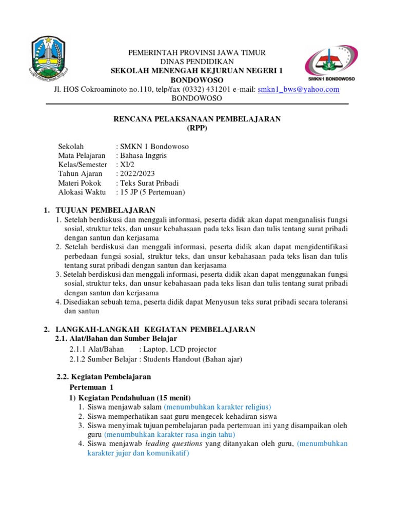 RPP KD 3.6-Personal Letter | PDF