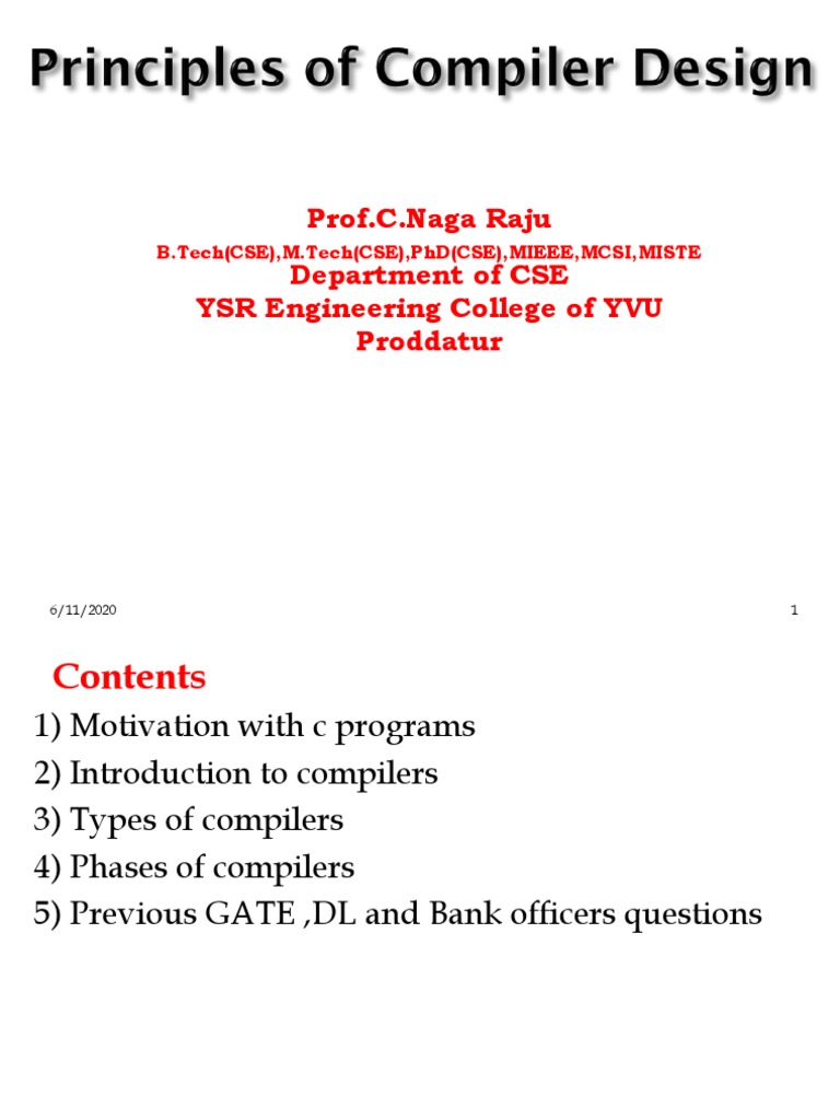 Prof.C.Naga Raju Department of CSE YSR Engineering College of YVU ...