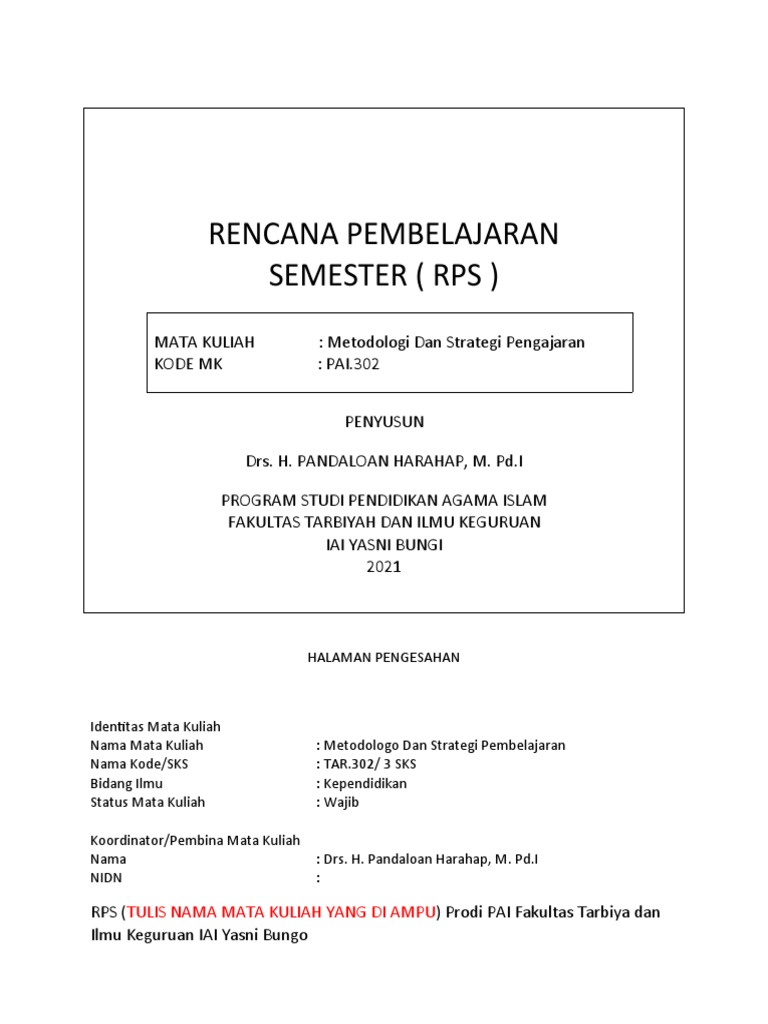 Rps. Metodologi Dan Strategi Pembelajaran .Ph. | PDF | Karier & Perkembangan | Sains & Matematika