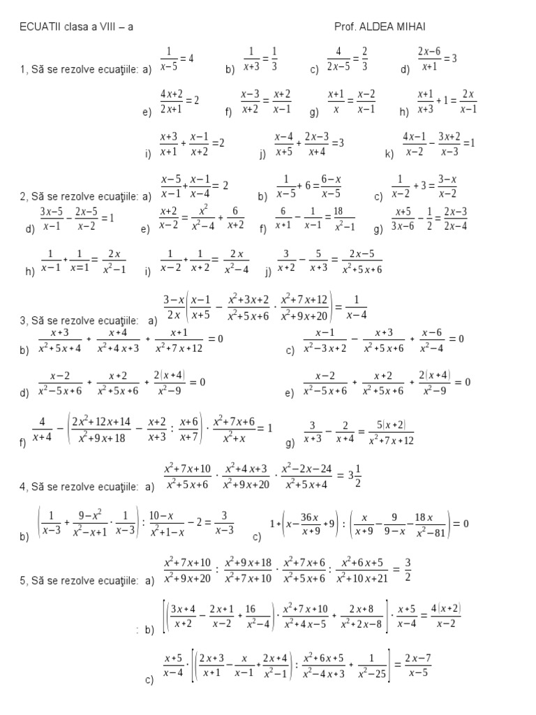 Ecuatii clasa a VIII-a | PDF