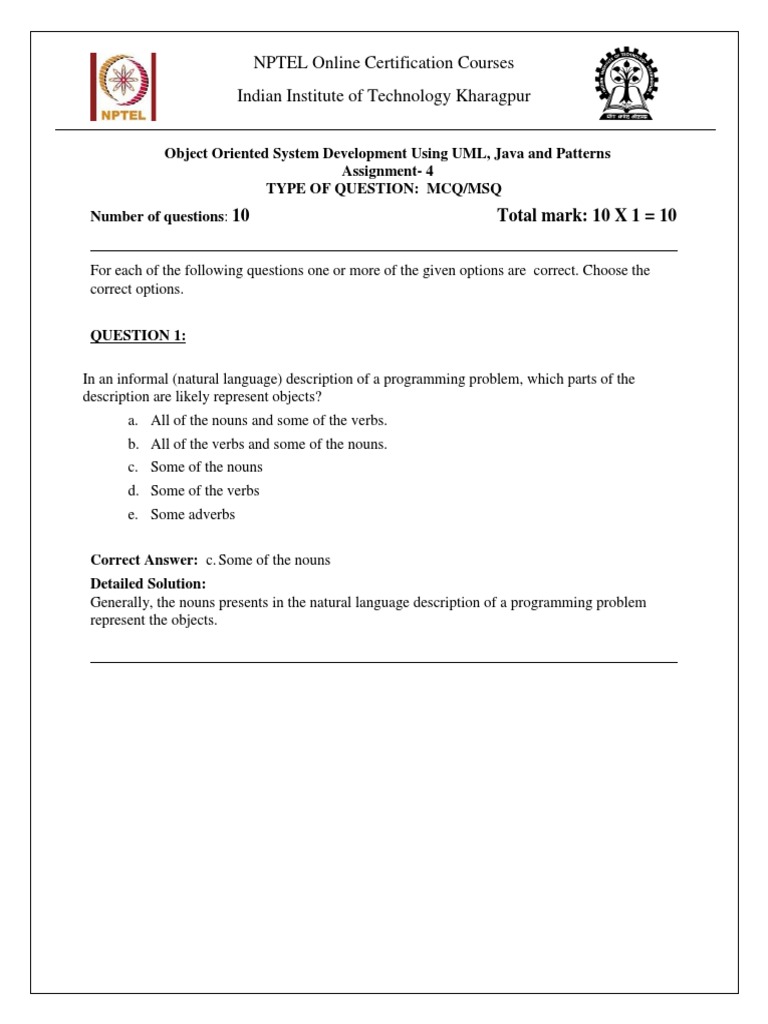 10 Total Mark: 10 X 1 10: NPTEL Online Certification Courses Indian Institute of Technology ...