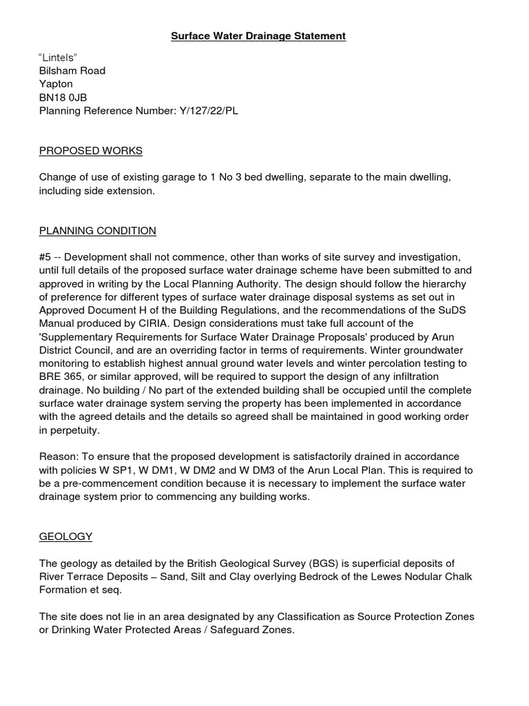 Surface Water Drainage Statement | PDF | Groundwater | Storm Drain