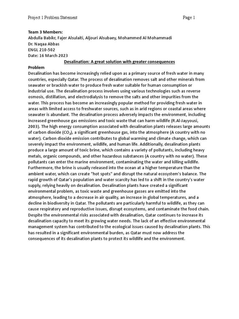 Problem Statement - Team 3 Final Draft 1 | PDF | Desalination | Solar Power