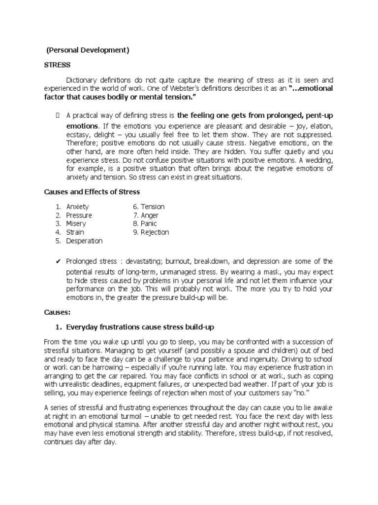 Handouts Stress | PDF | Stress (Biology) | Emotions