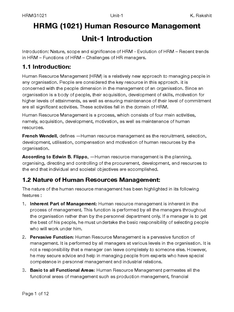 HRMG Unit-1 | PDF | Human Resource Management | Human Resources