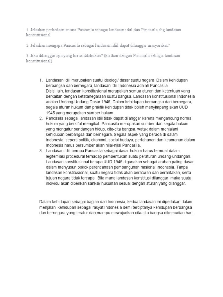 Tugas Pancasila Landasan Idiil Dan Konstitusional | PDF