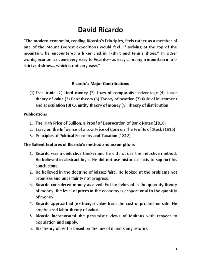 David Ricardo | PDF | Cost Of Living | Value (Economics)