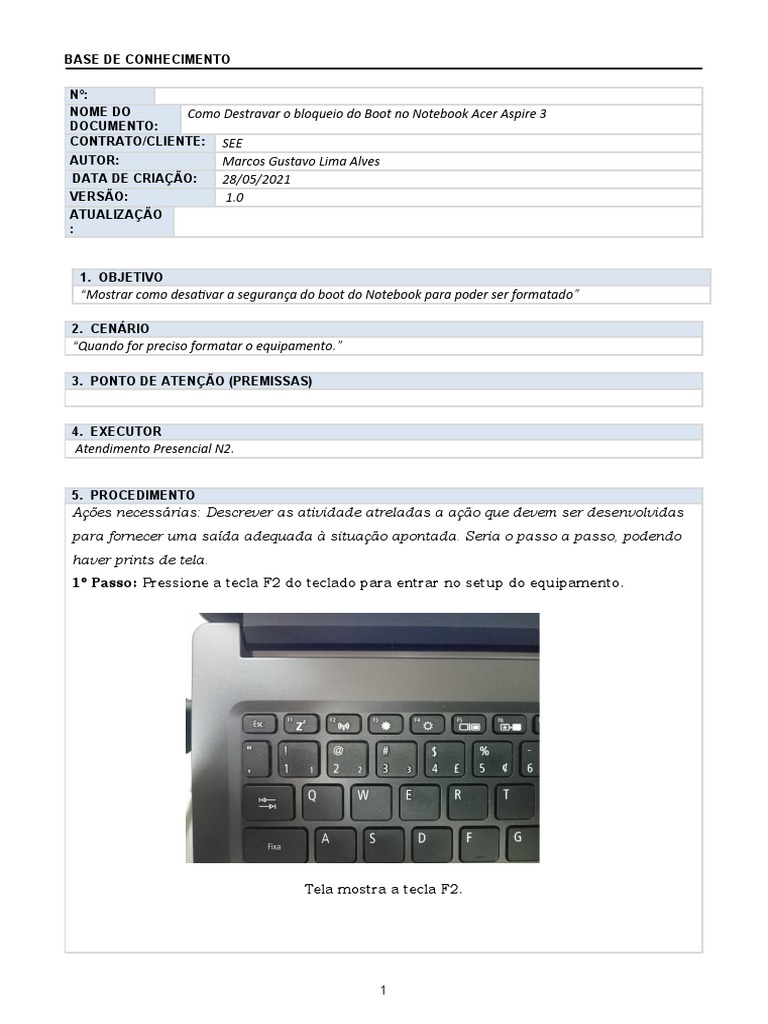 Template Base de Conhecimento - para Destrava o Boot No Notebook2 | PDF