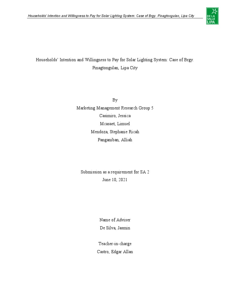 FINAL SA2 - Marketing Group 5 - CAPSTONE RESEARCH | PDF | Solar Power | Renewable Energy