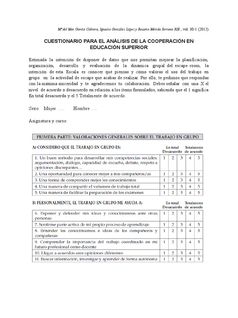 Cuestionario Trabajo en Equipo | PDF