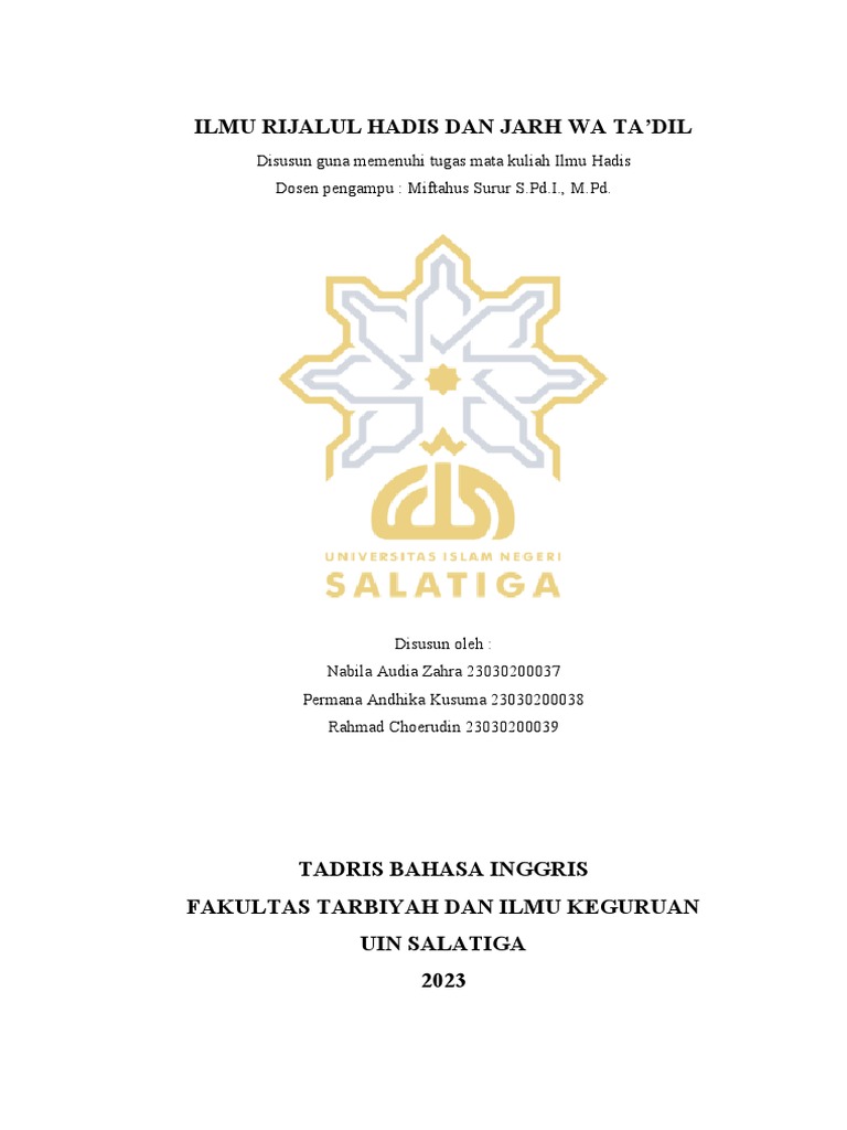 Kelompok 6 Rijalul Hadis Dan Jarh Wa Ta'dil | PDF