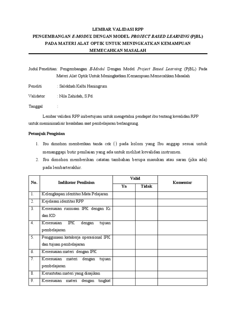 Lembar Validasi RPP | PDF