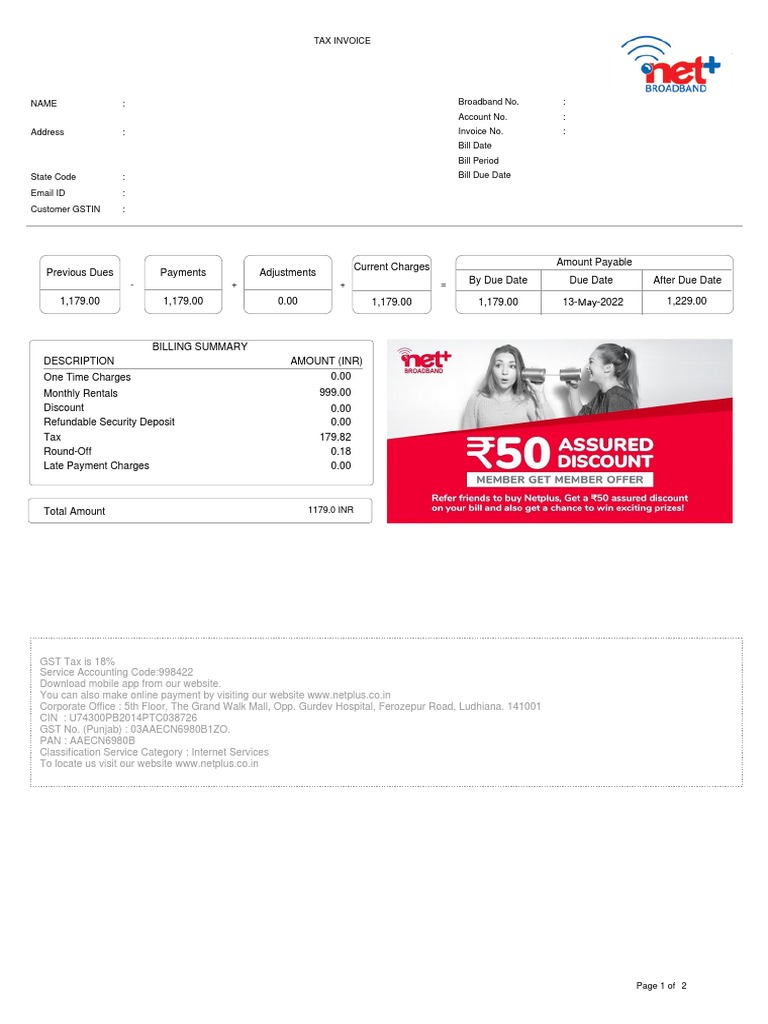 Internet Bill Demo | PDF | Invoice | Payments