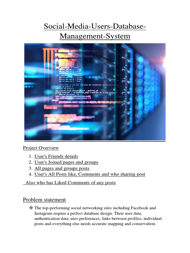 Social Media User Database Managment | PDF | Html | World Wide Web