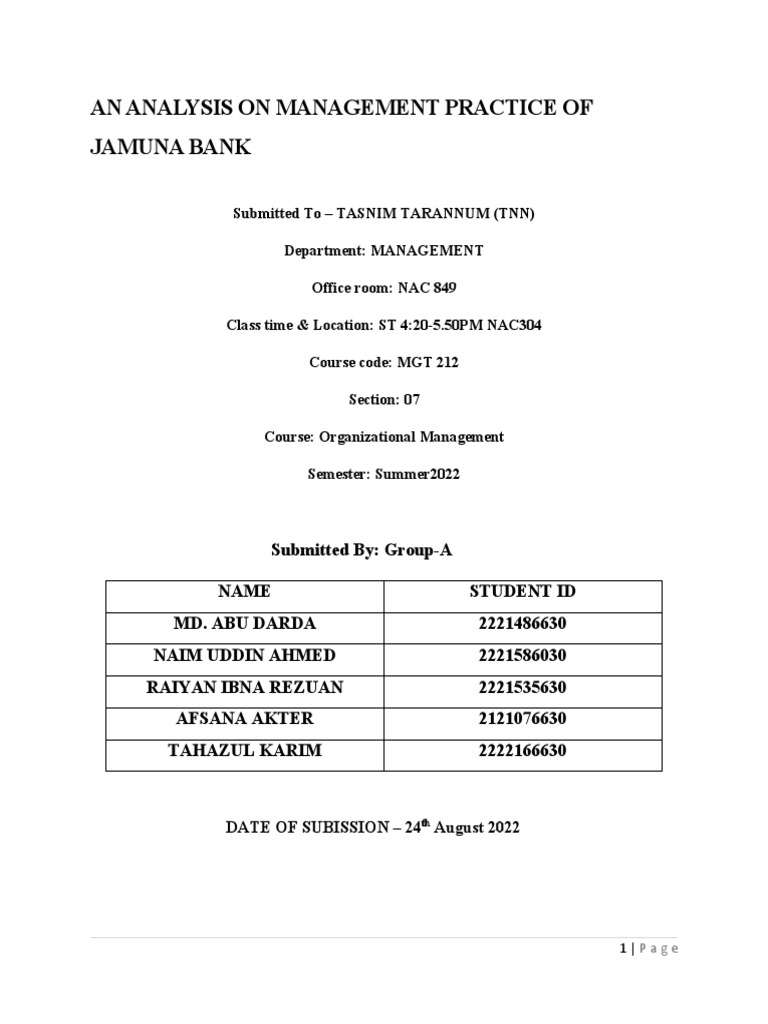 Jamuna Bank Group Project | PDF | Banks | Interest