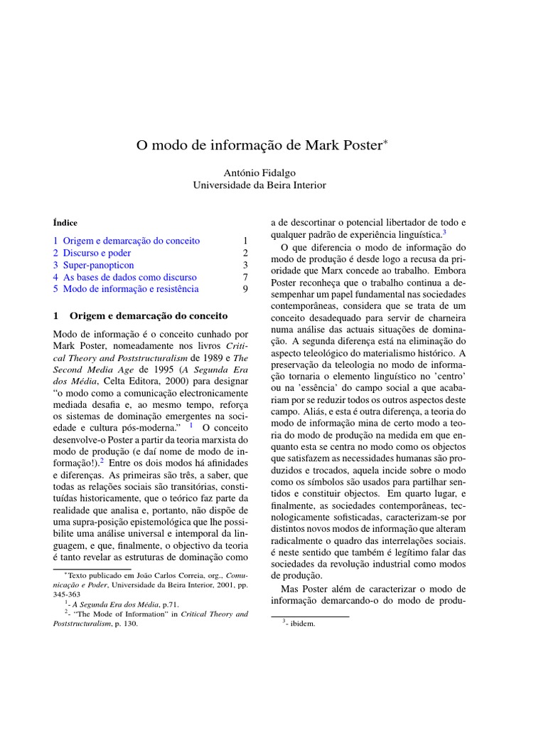 Fidalgo Antonio Poster Modo Informacao | PDF | Discurso | Informação