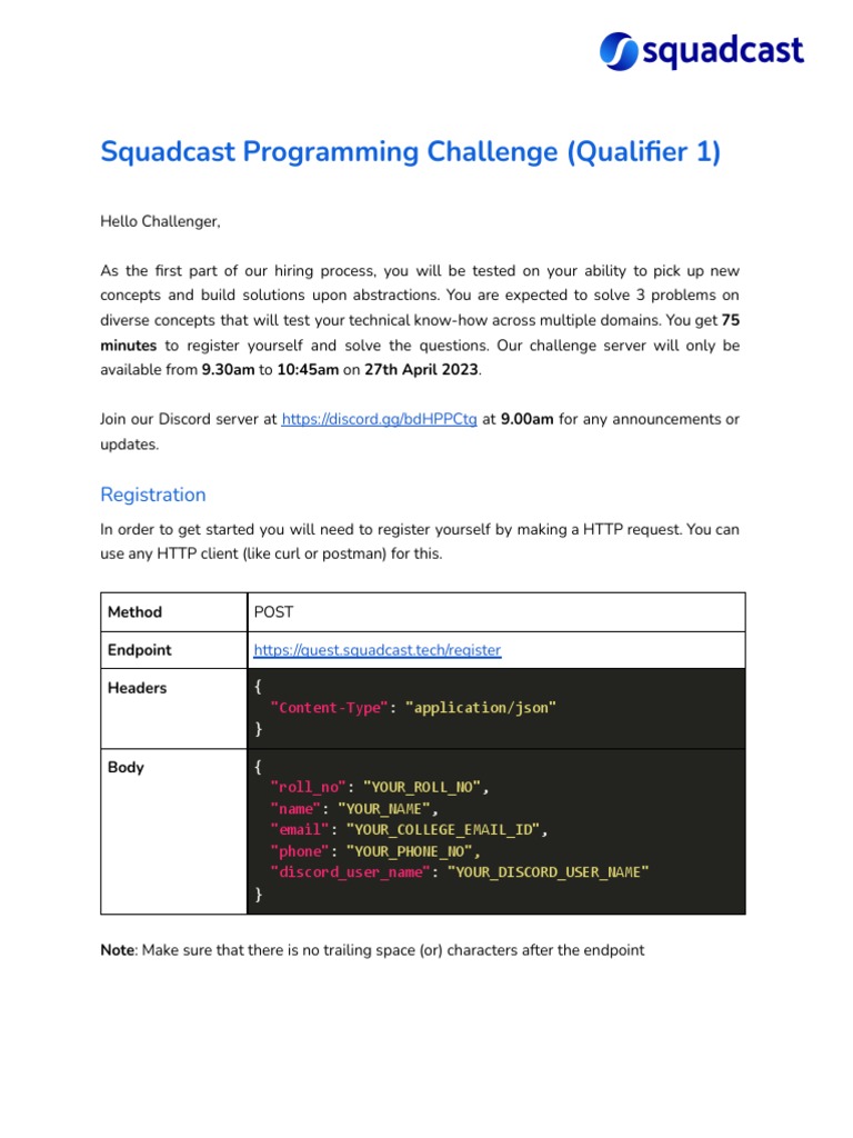 Squadcast Programming Challenge Guide | PDF | Career & Growth | Computers