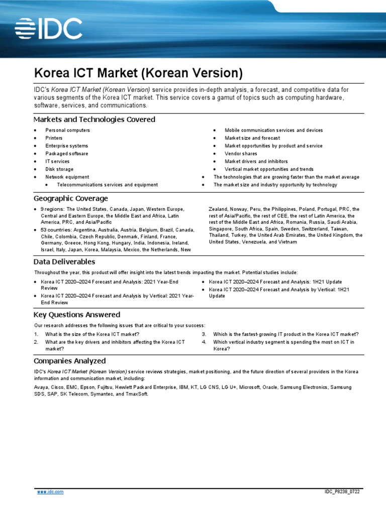 IDC Korea ICT Market (Korean Version) - 2022 Jul | PDF | Asia | Europe
