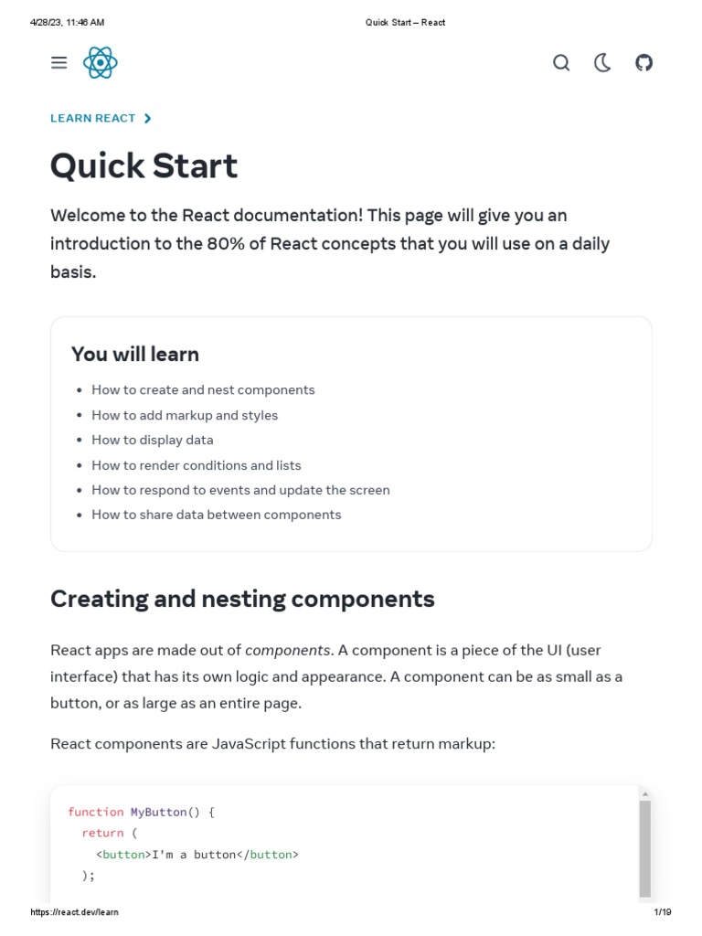 React Tutorial | Download Free PDF | Java Script | Html React Tutorial | Download Free PDF | Java Script | Html