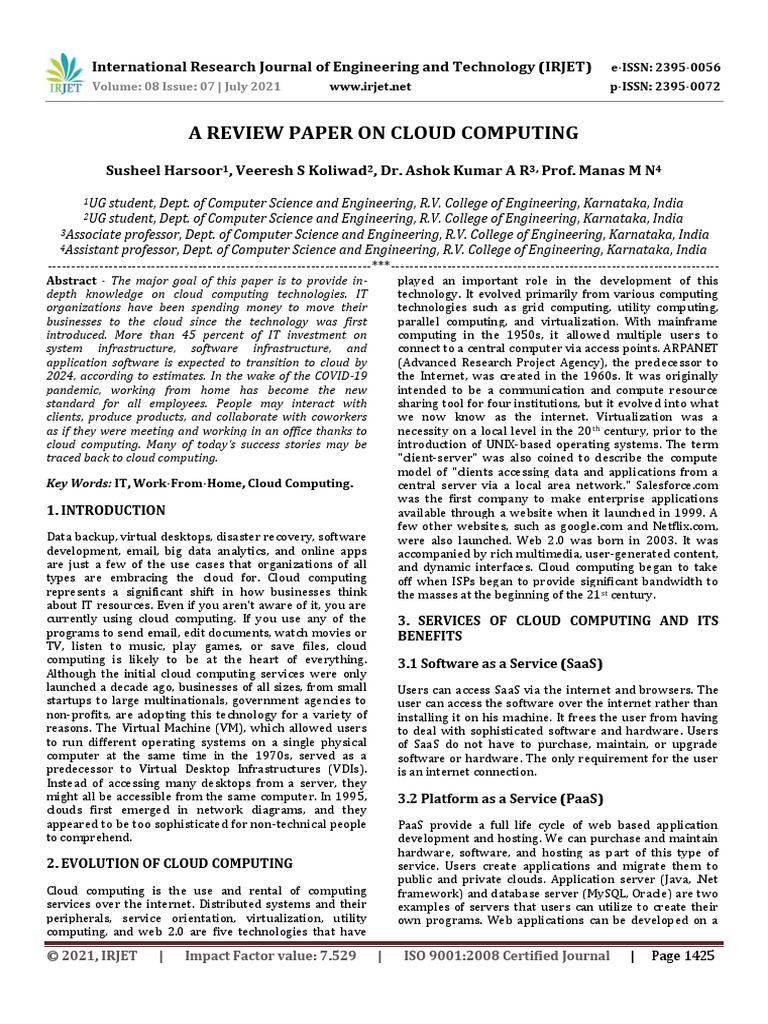 Irjet A Review Paper On Cloud Computing | PDF | Cloud Computing ...