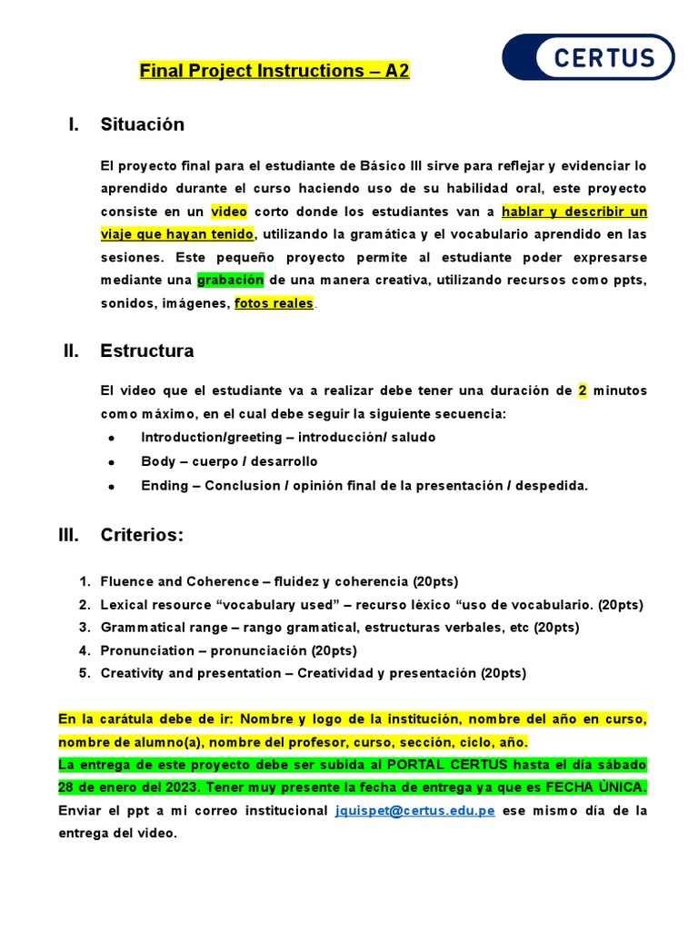 Final Project Instructions - A2 | PDF
