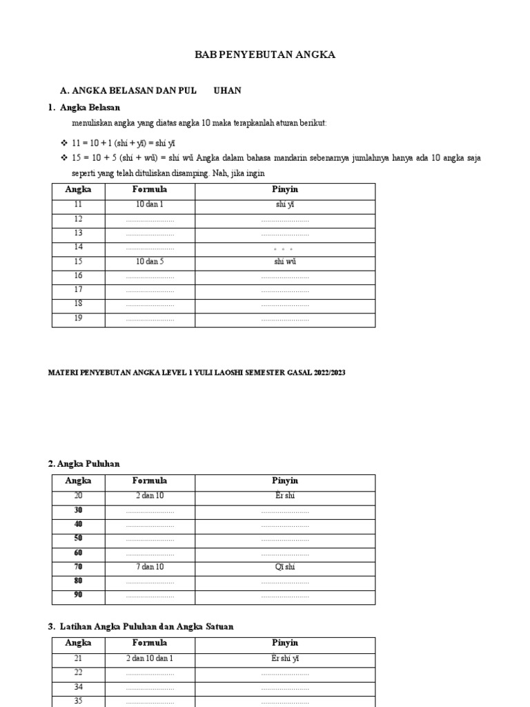 LATIHAN SOAL PENYEBUTAN ANGKA New | PDF | Griya & Taman