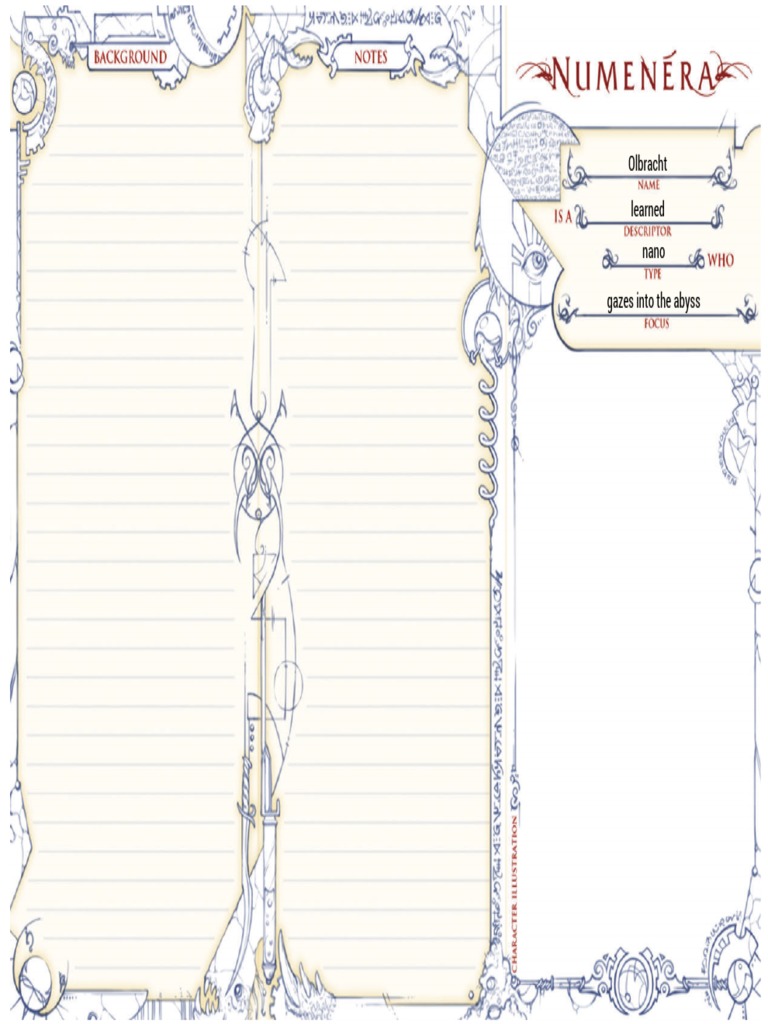 Alibert - Example of Numenera Character Sheet | PDF
