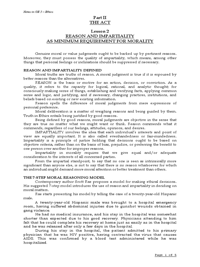 Ethics of Impartiality in Moral Decisions | PDF | Reason | Confidentiality