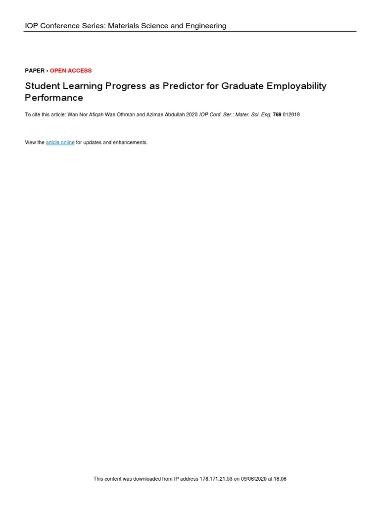 Student Learning Progress As Predictor For Graduat | PDF | Career ...