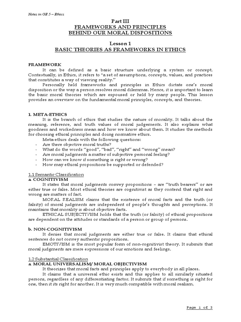 3.1 Basic Theories As Frameworks in Ethics | PDF