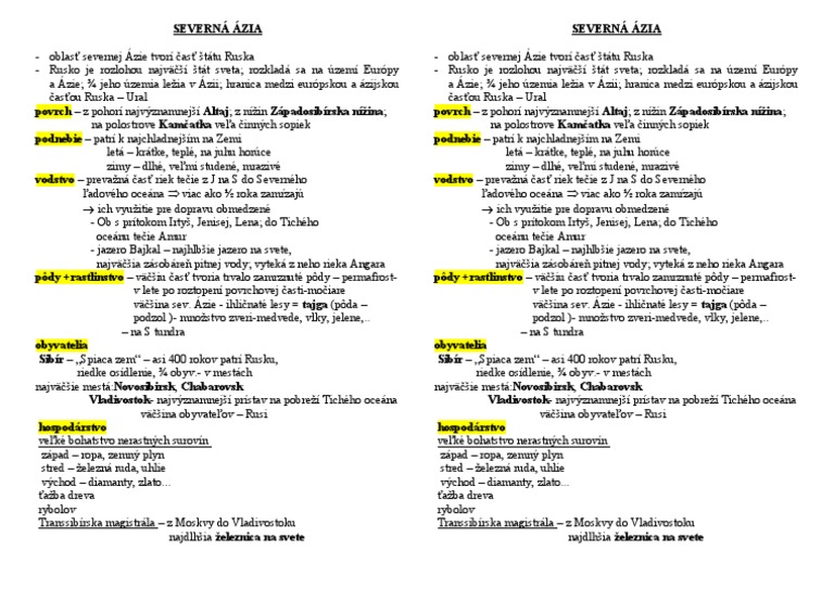 Severna Azia-Poznamky | PDF