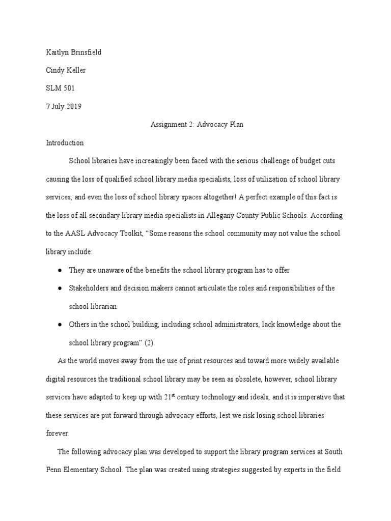 Brinsfield slm501 Assignment2 1 | PDF | Libraries | School Library
