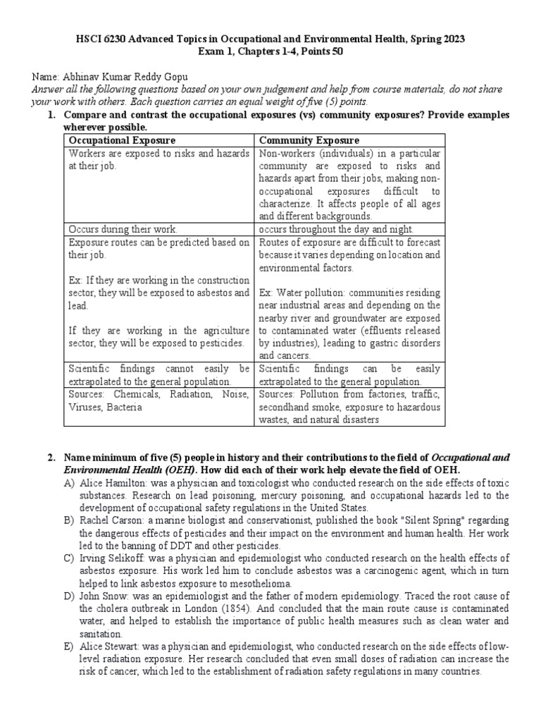Hsci6230 Exam Chap1 4 | PDF | Occupational Safety And Health Administration | Occupational ...