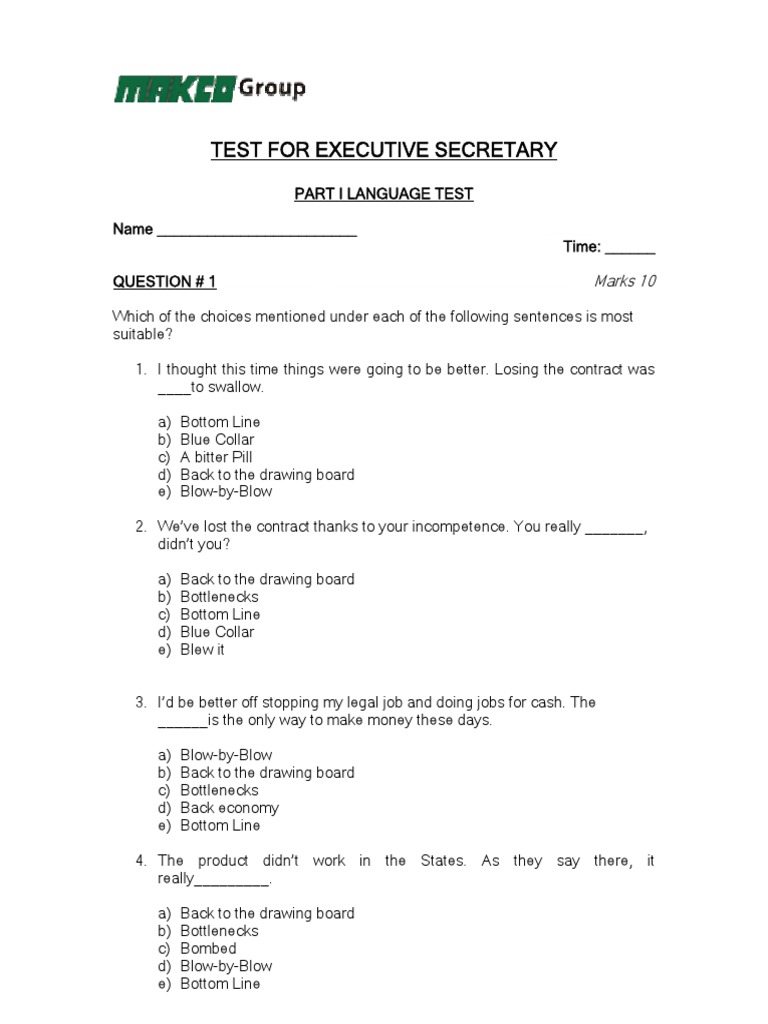 Test For Executive Secretary | PDF | Microsoft Excel | Websites